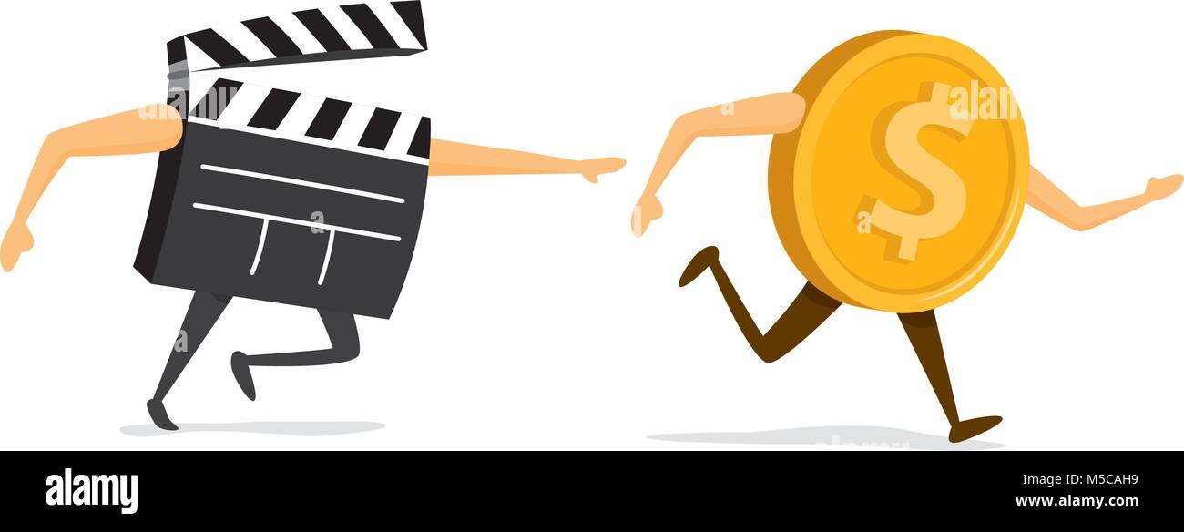 Cartoon illustration of clapperboard chasing a coin Stock Vector Image ...