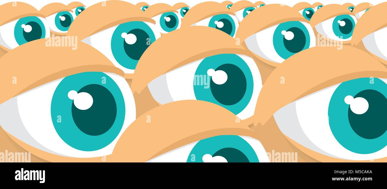 Cartoon illlustration of endless open eyeball group observing Stock ...