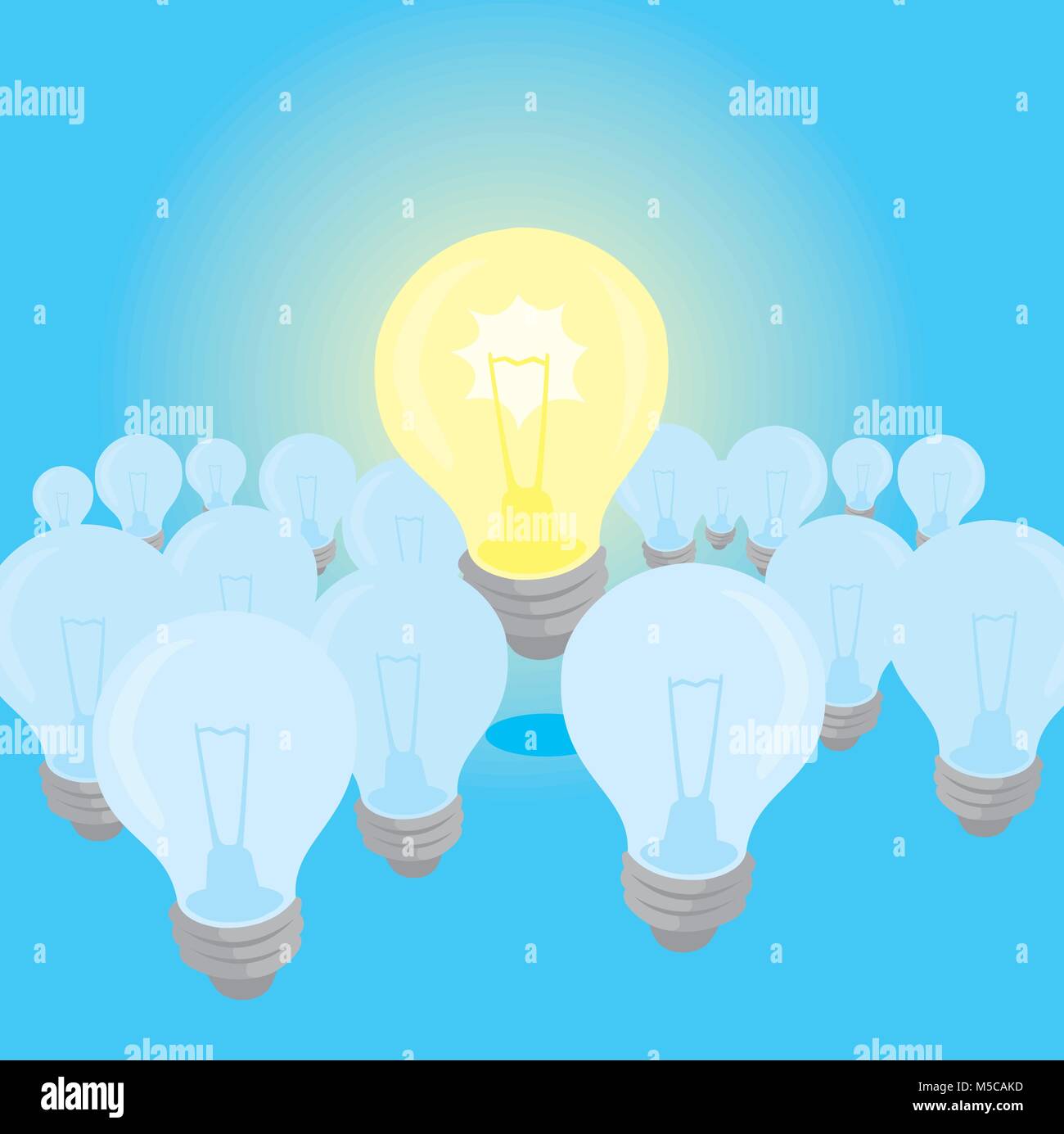 Cartoon illustration of great idea standing out on lightbulb crowd ...