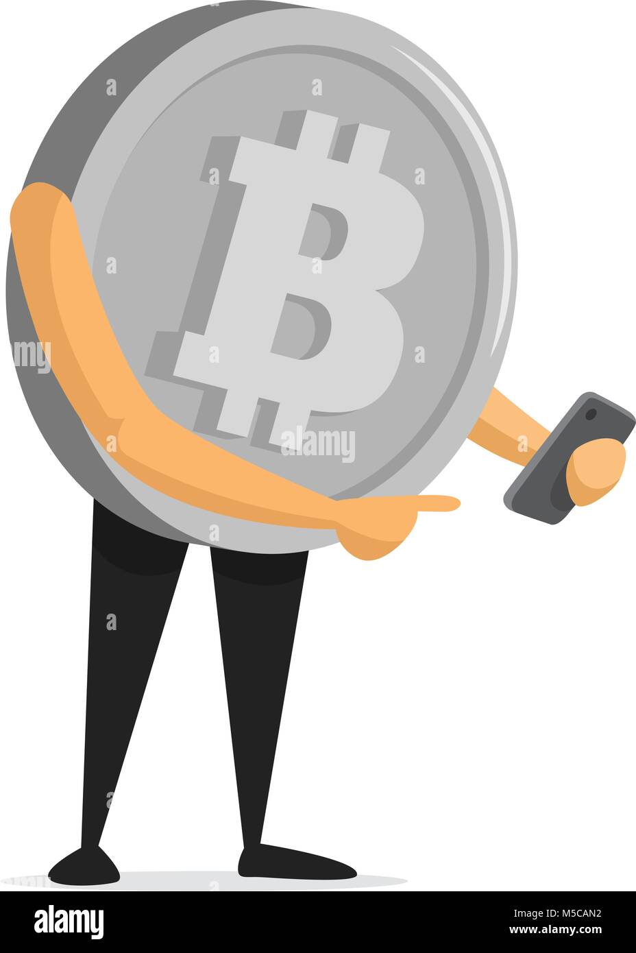 Cartoon illustration of bitcoin currency trading on smartphone Stock ...