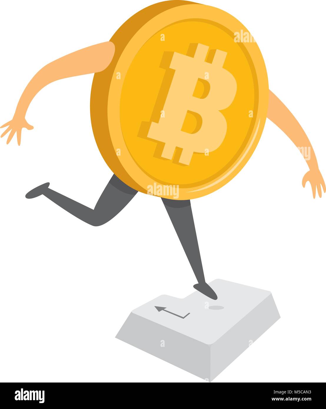 Cartoon illustration of bitcoin currency pressing enter key Stock ...