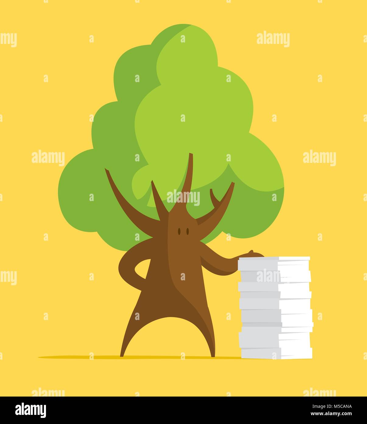 Cartoon illustration of tree leaning on paper stack Stock Vector Image ...