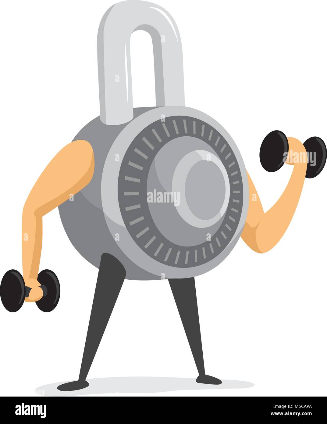 Cartoon illustration of strong combination padlock providing security ...