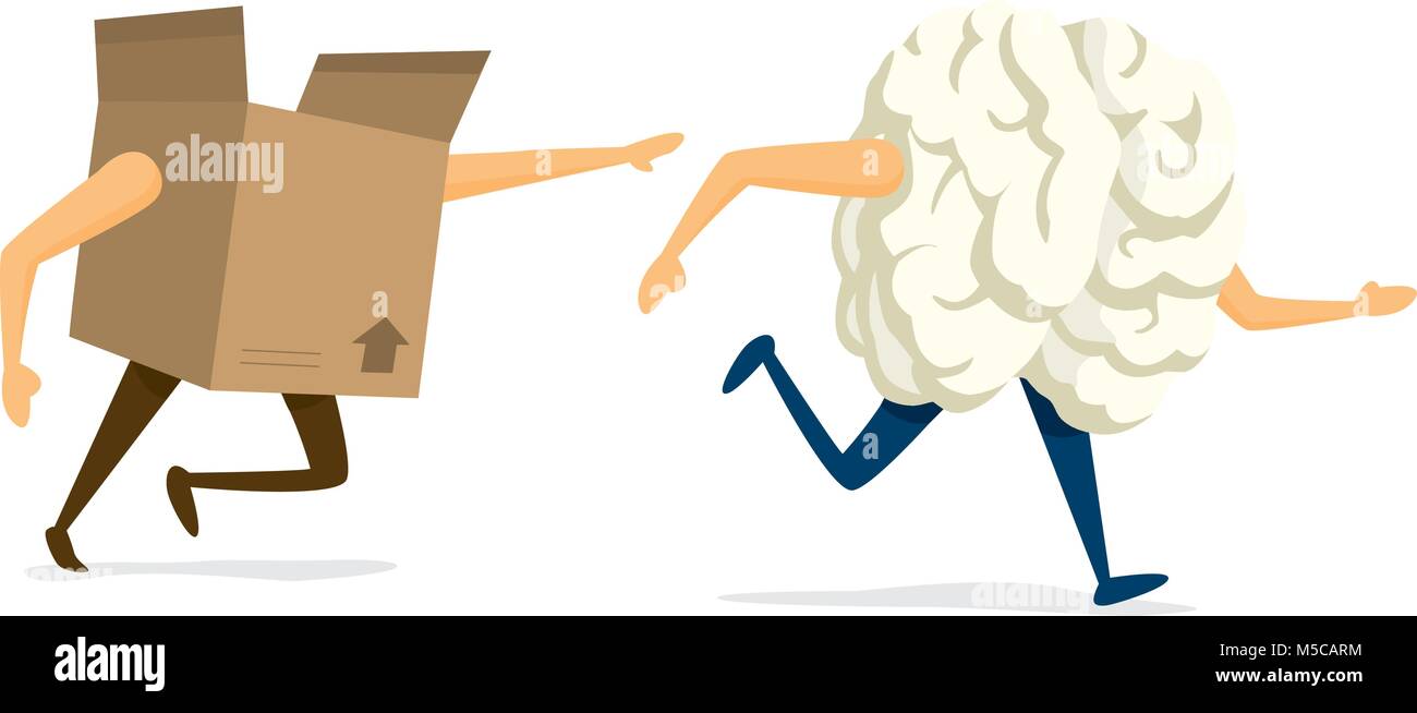 Cartoon illustration of brain escaping from cardboard box Stock Vector ...