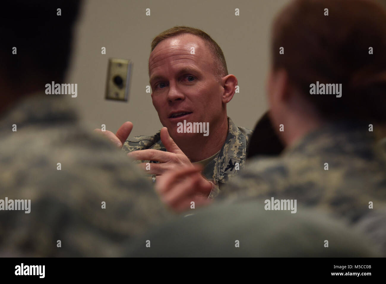 Col. Brian Kehl, commander of the 50th Mission Support Group, speaks to ...