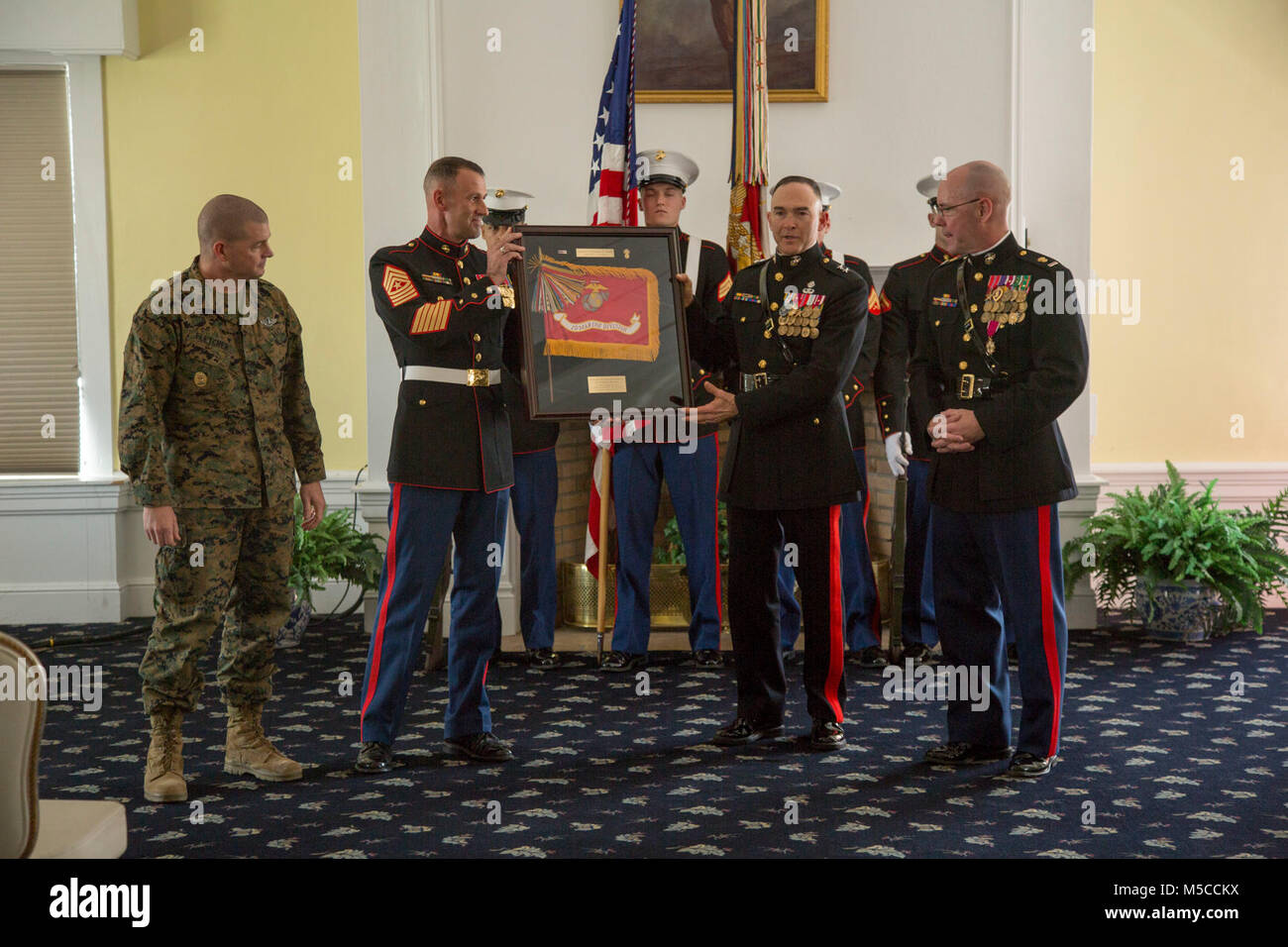 U.S. Marine Corps 2nd Marine Division (2d MARDIV) command team present ...
