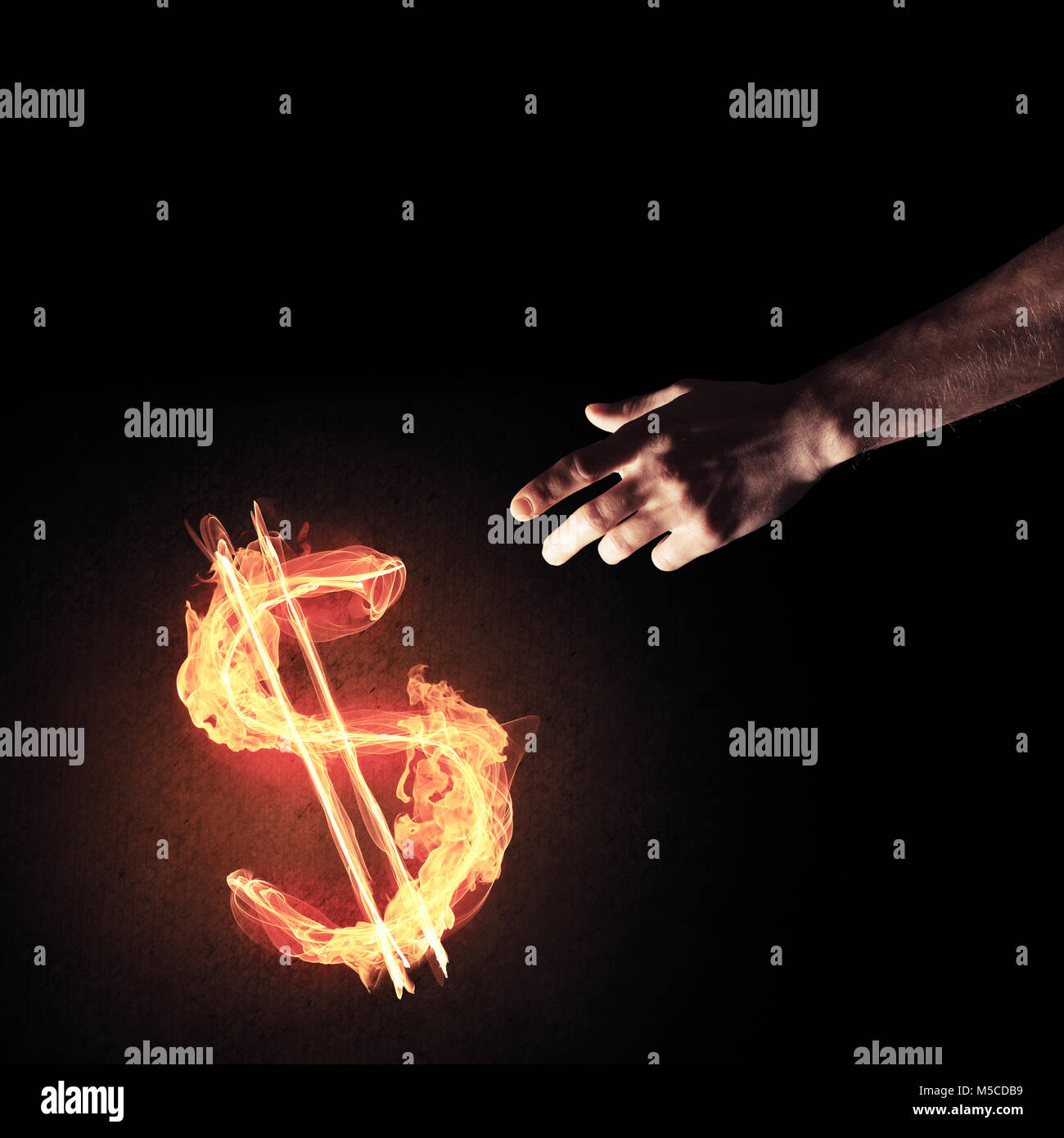 Concept of money making with dollar currency fire symbol on dark Stock ...