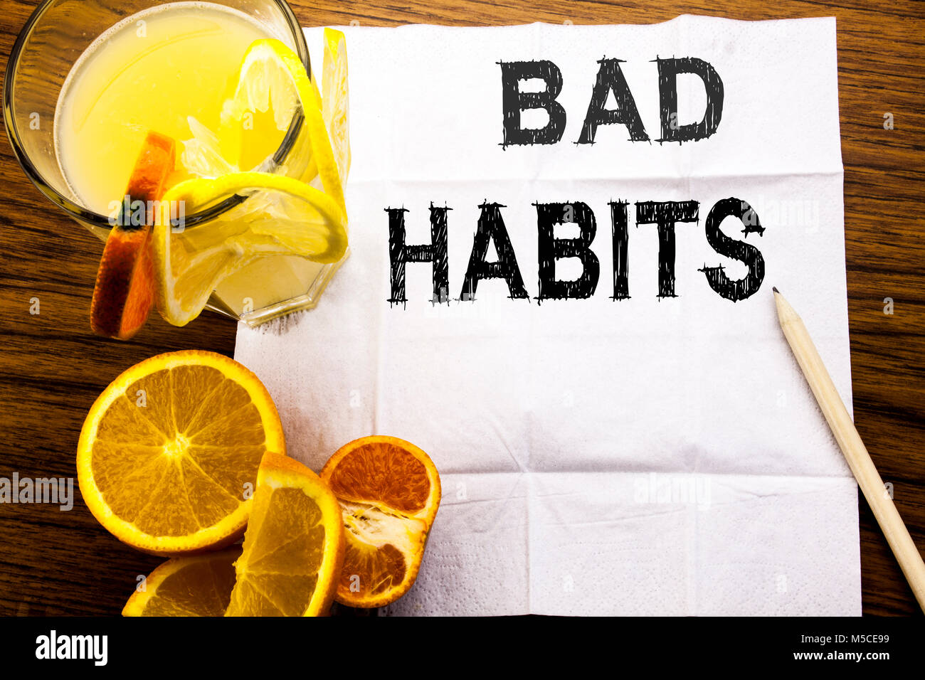 Conceptual text caption showing Bad Habits. Concept for Improvement ...