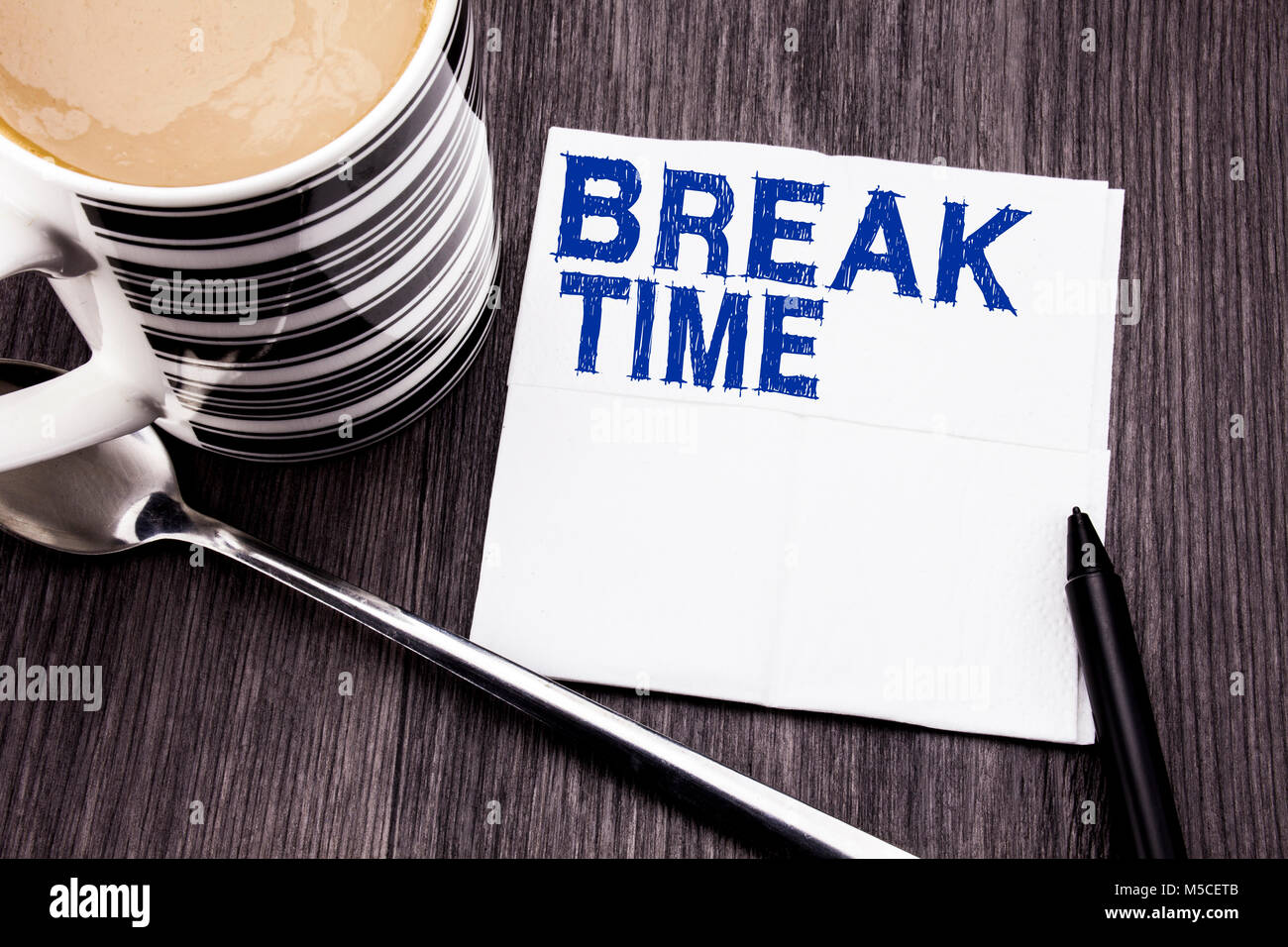 Handwritten text showing Break Time. Business concept for Stop Pause ...