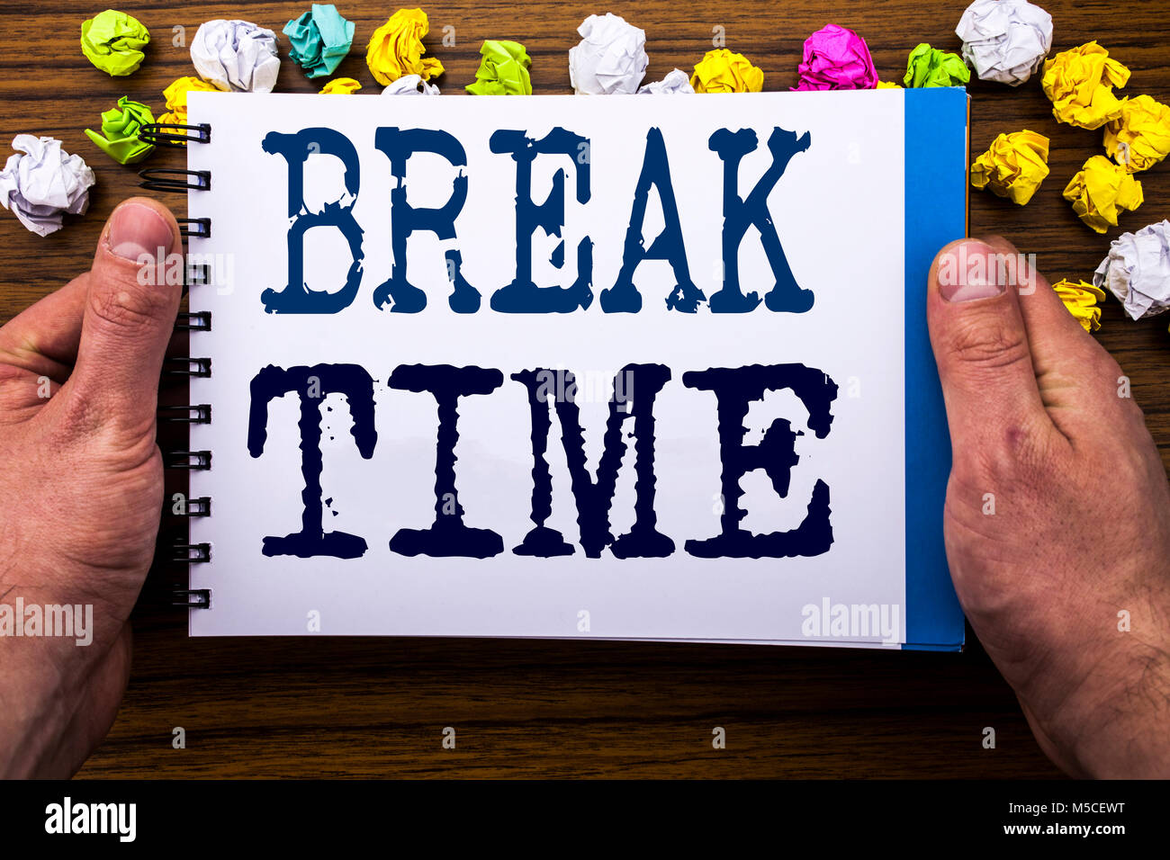 Writing text showing Break Time. Business concept for Stop Pause From ...