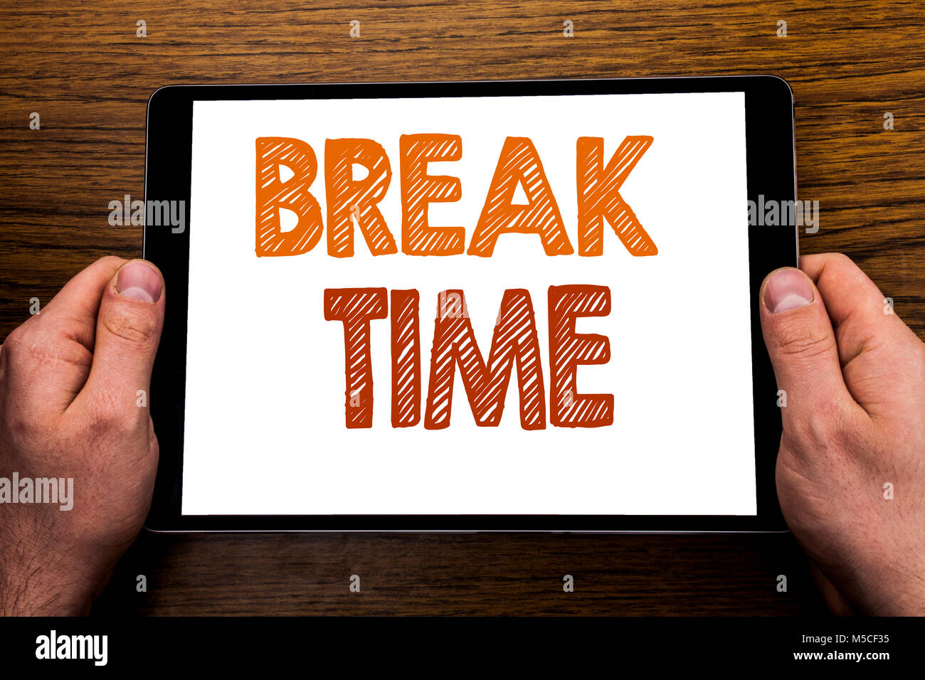 Hand writing text caption Break Time. Business concept for Stop Pause ...