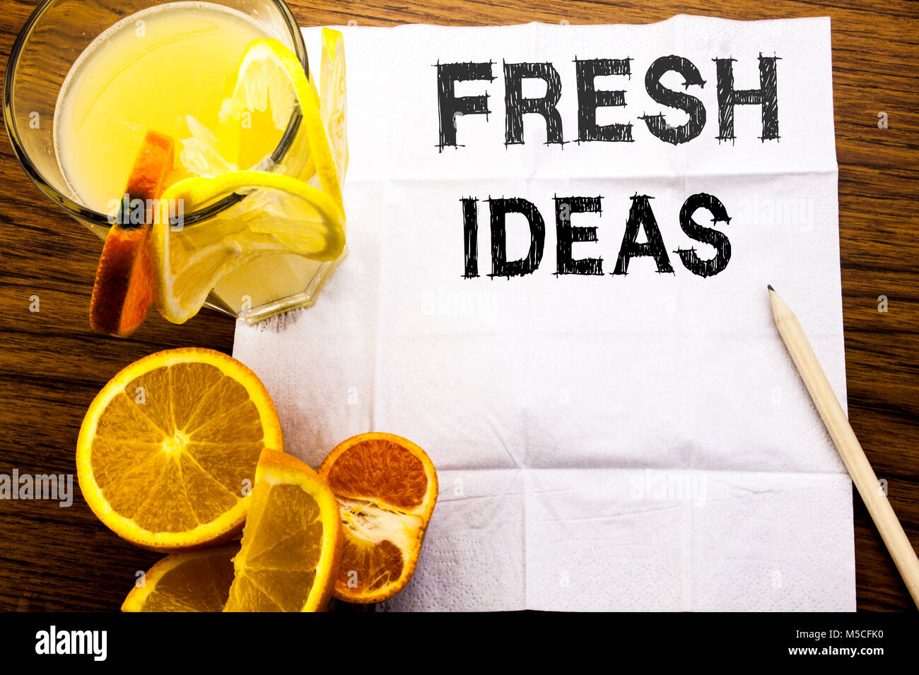 Conceptual text caption showing Fresh Ideas. Concept for Thinking ...