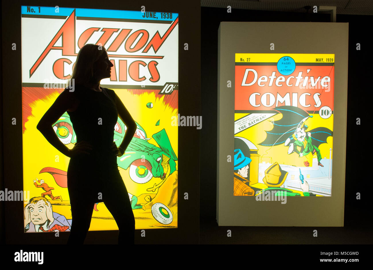 Abbie Michalski with large scale versions of early comic book covers at ...