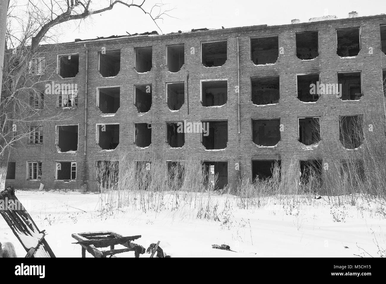 The old abandoned house without windows. Windows without frames Stock ...