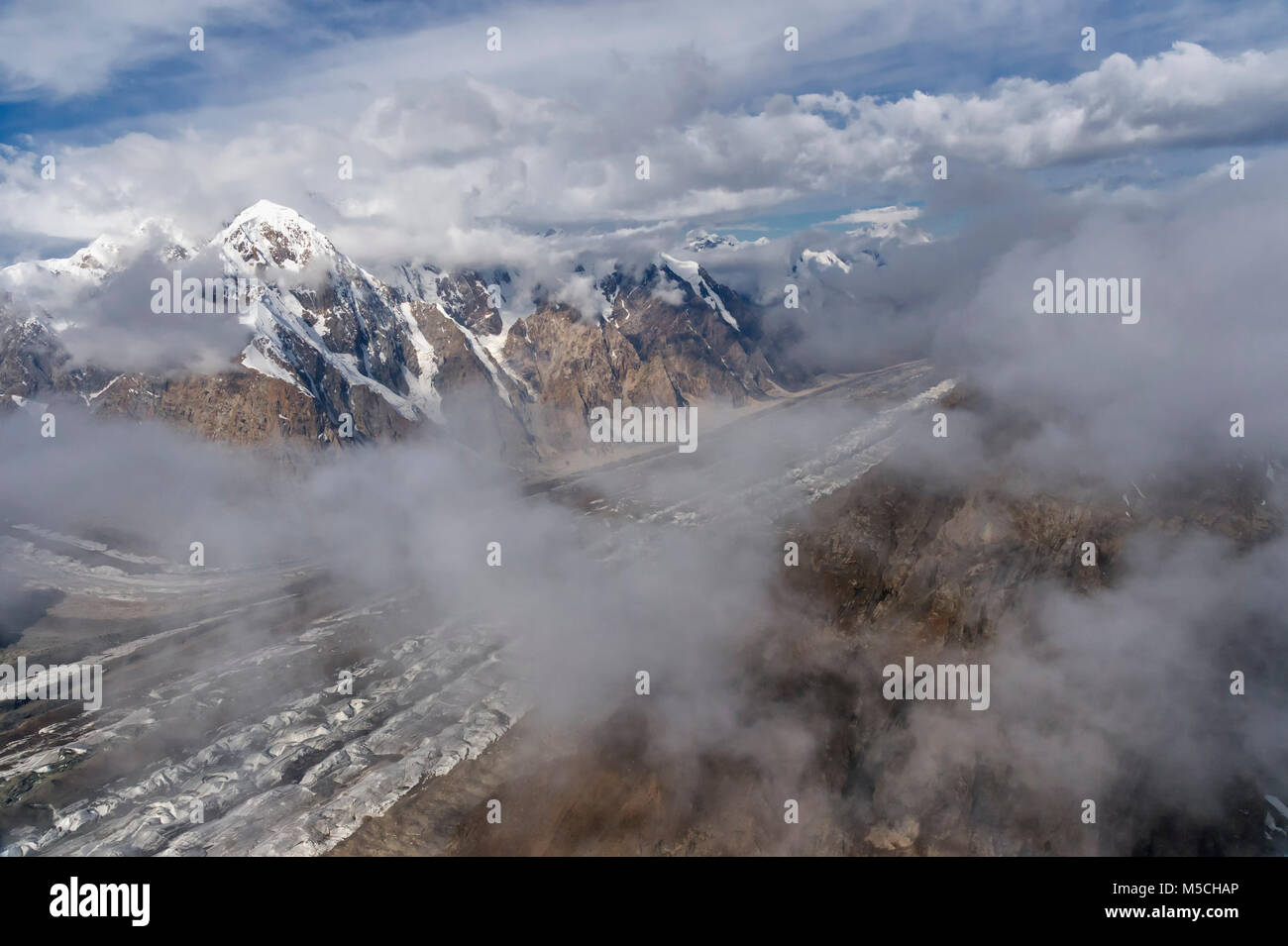 Aerial view over the Central Tian Shan Mountain range, Border of ...