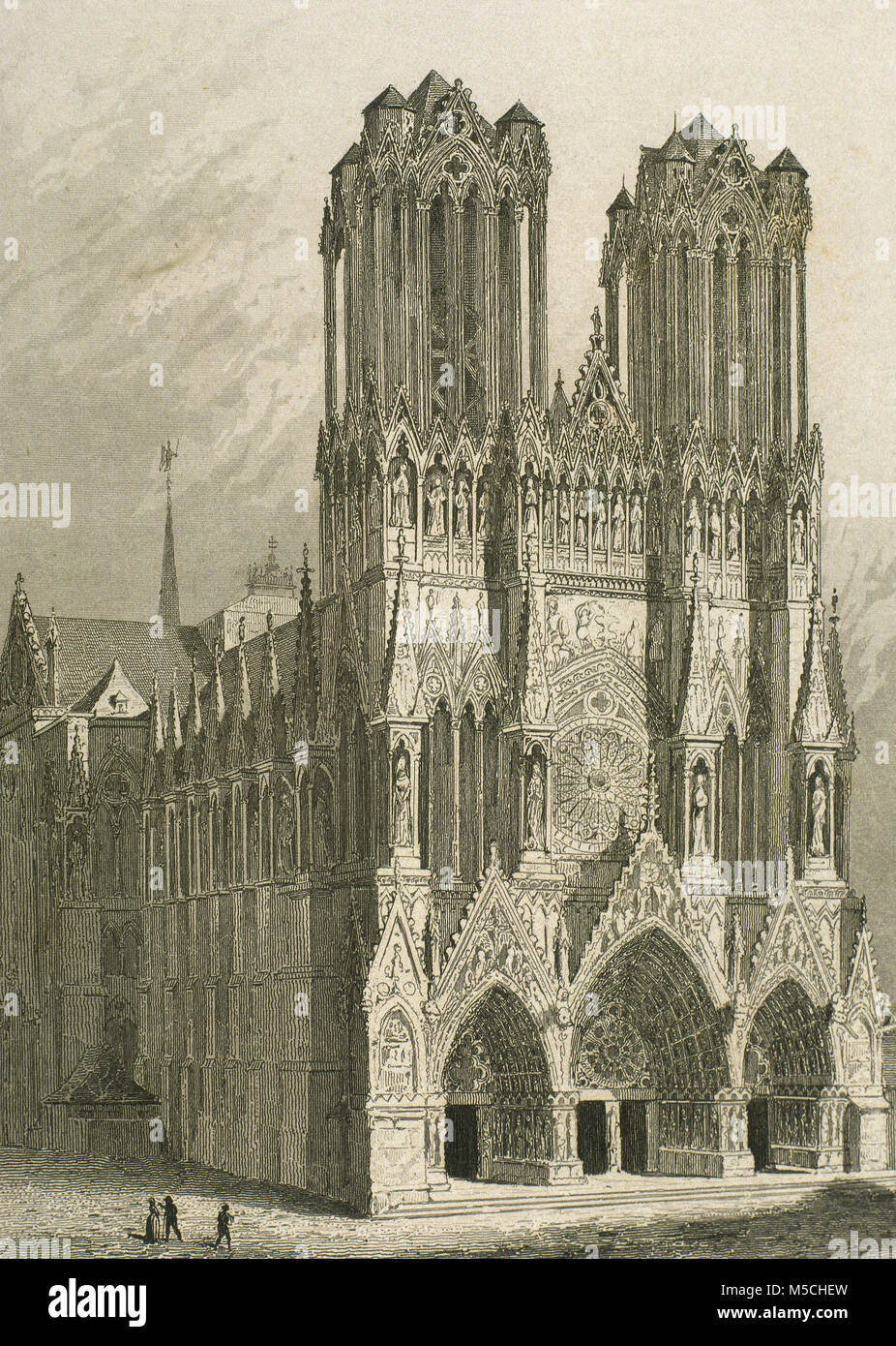Cathedral of Reims, France. Drawing by Gaucherel. Engraving, 1841 ...