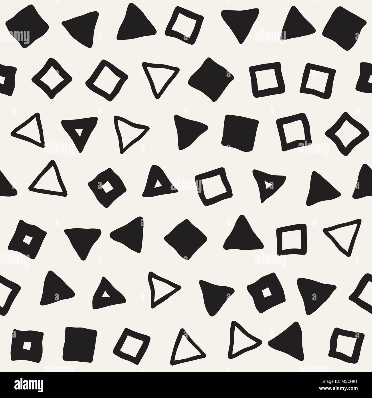 Hand drawn black and white ink abstract seamless pattern. Vector ...