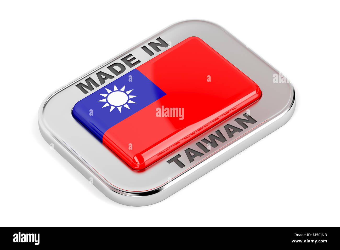 Made in Taiwan silver badge on white background Stock Photo - Alamy