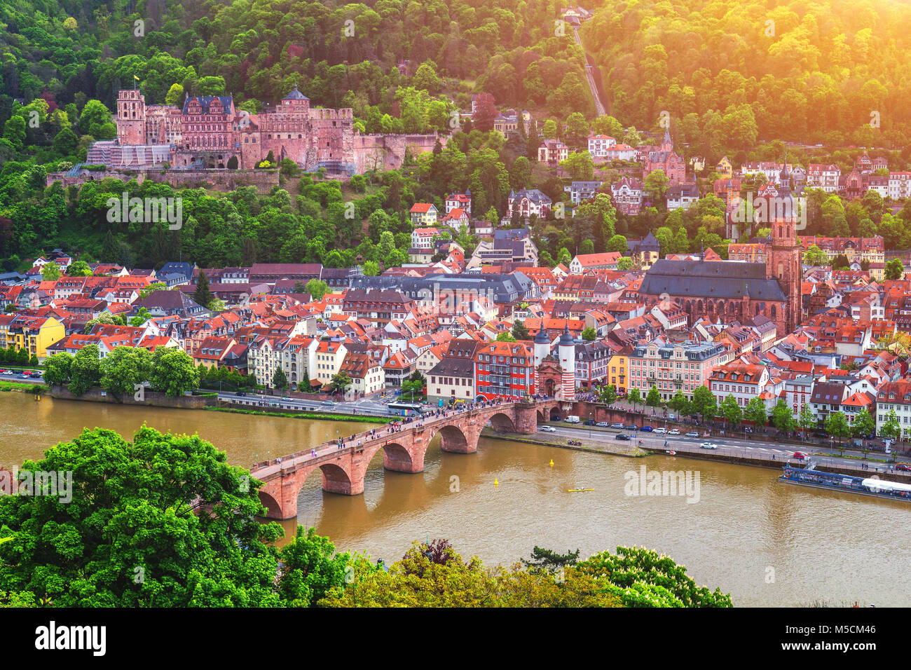 Panoramic view of beautiful medieval town Heidelberg including Carl ...