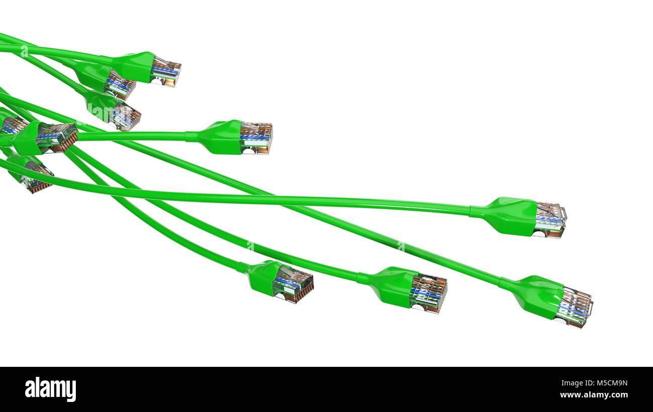 twisting green internet cables. conceptual 3d illustration of ethernet ...