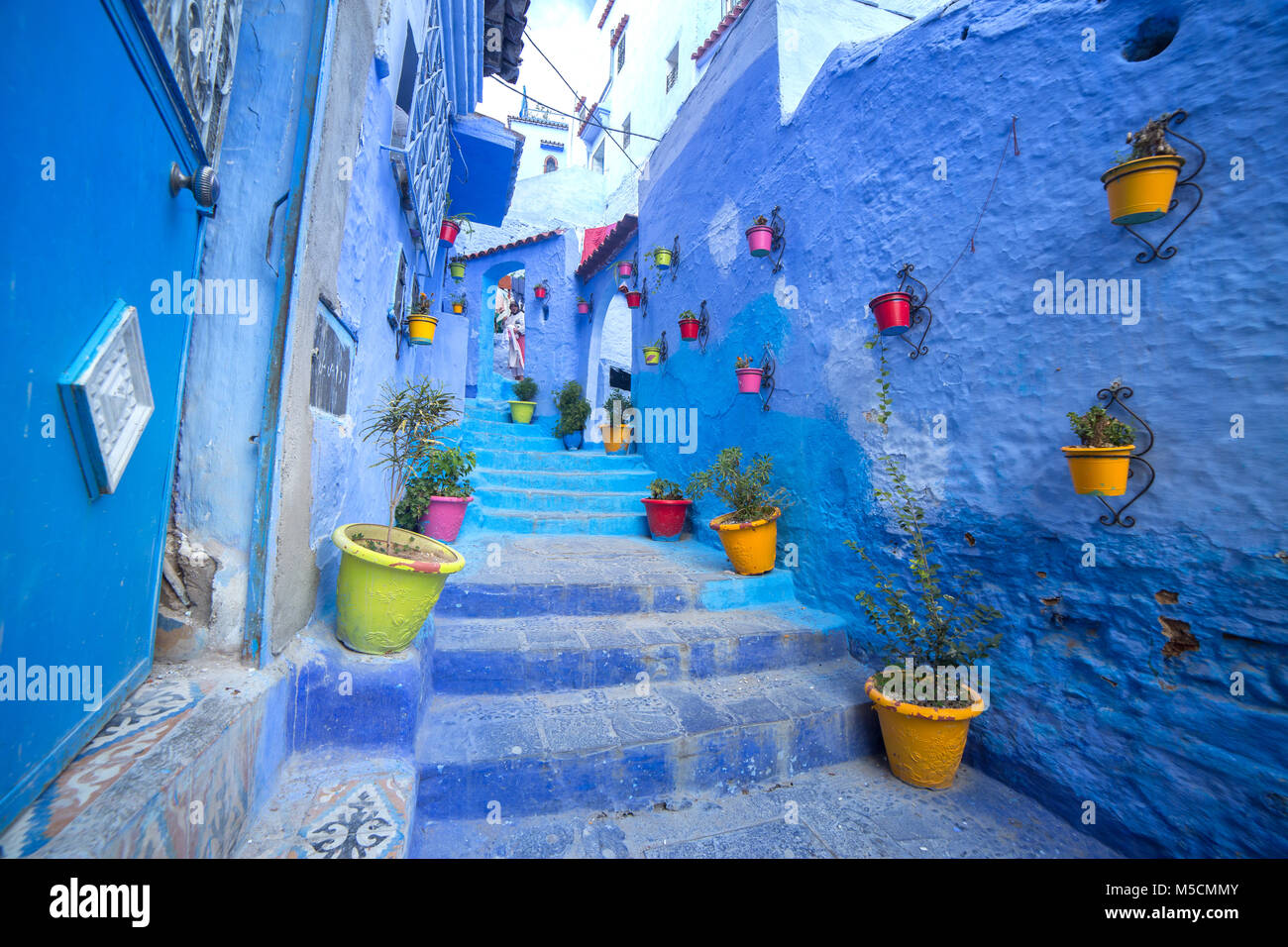 Colorful street in Chefchaouene Morocco Stock Photo - Alamy