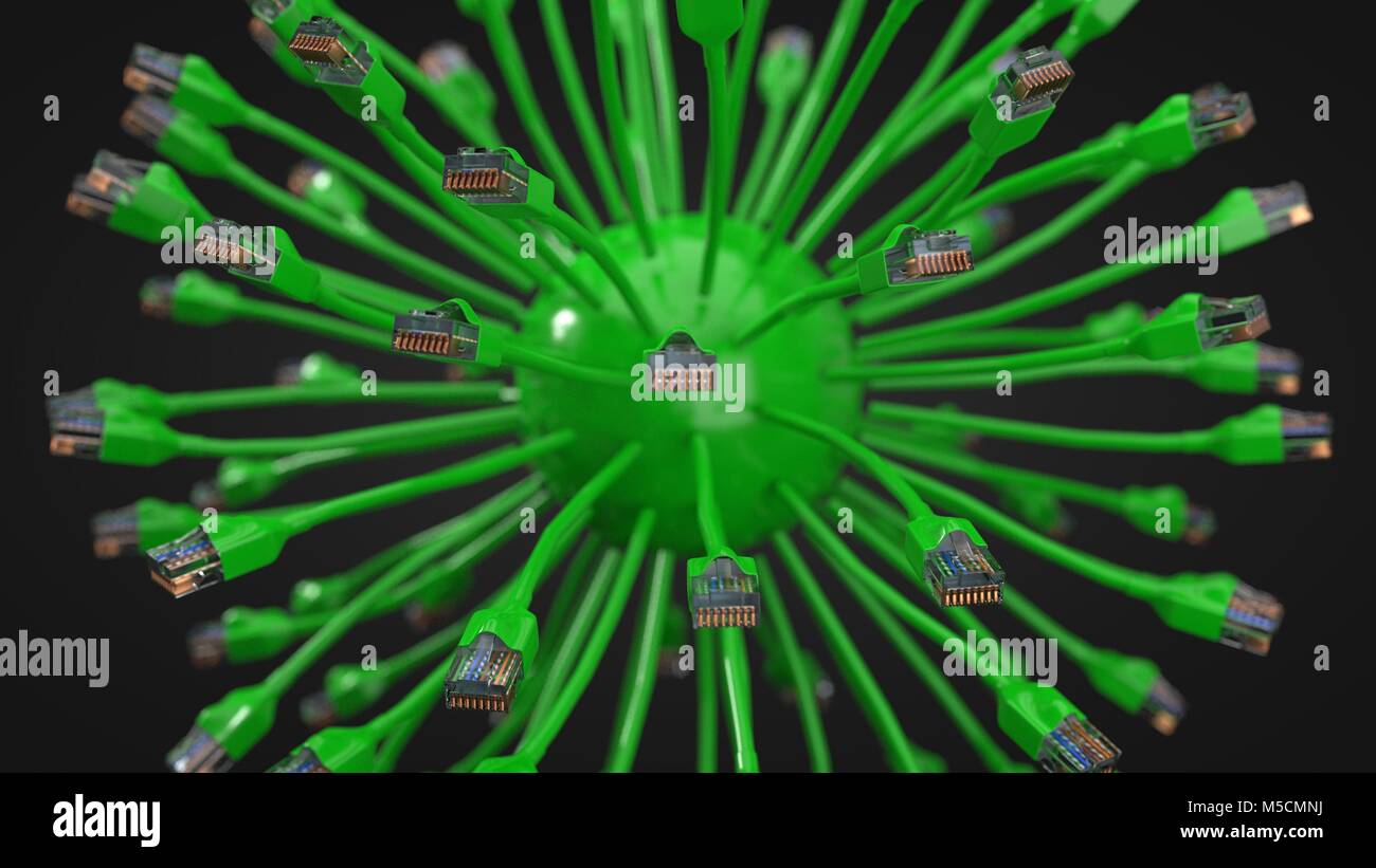 internet cables and sphere. conceptual 3d illustration of ethernet ...