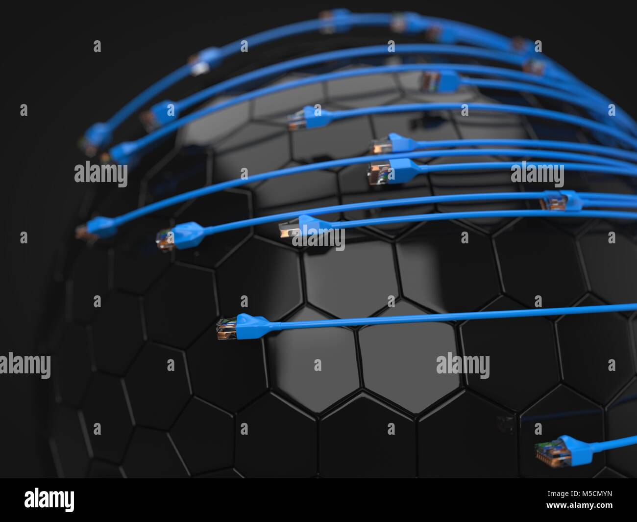 blue internet cables covering hi-tech sphere. conceptual 3d ...