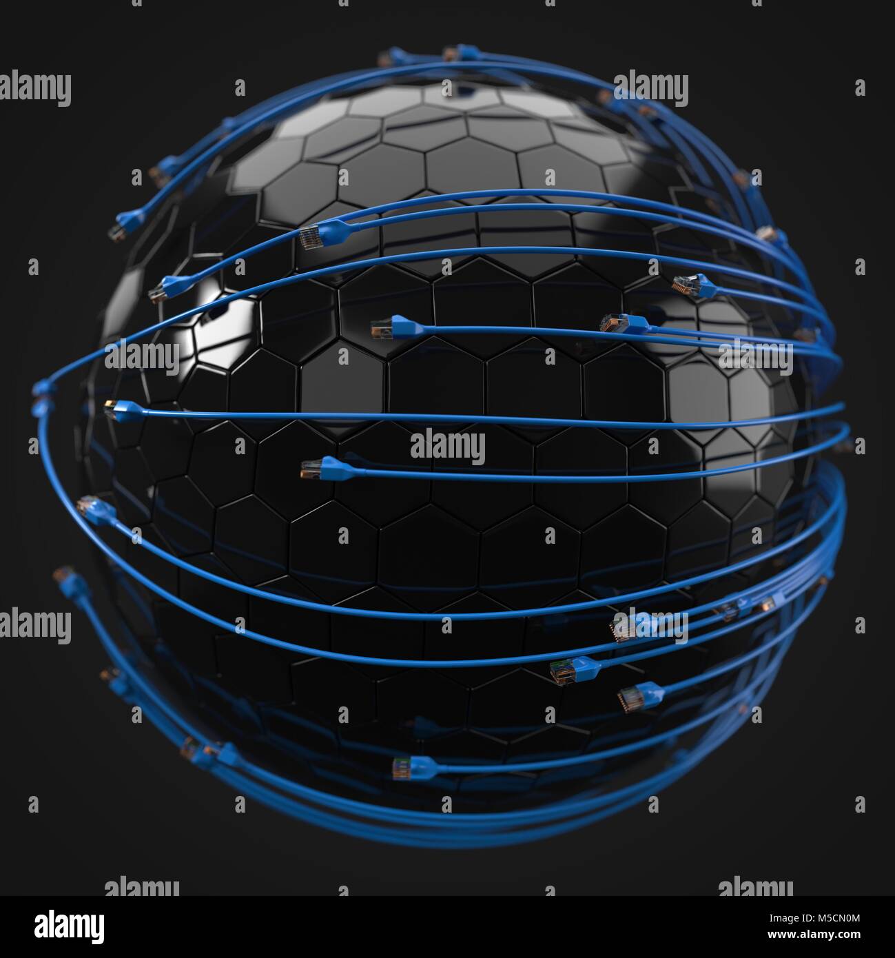 blue internet cables covering hi-tech sphere. conceptual 3d ...