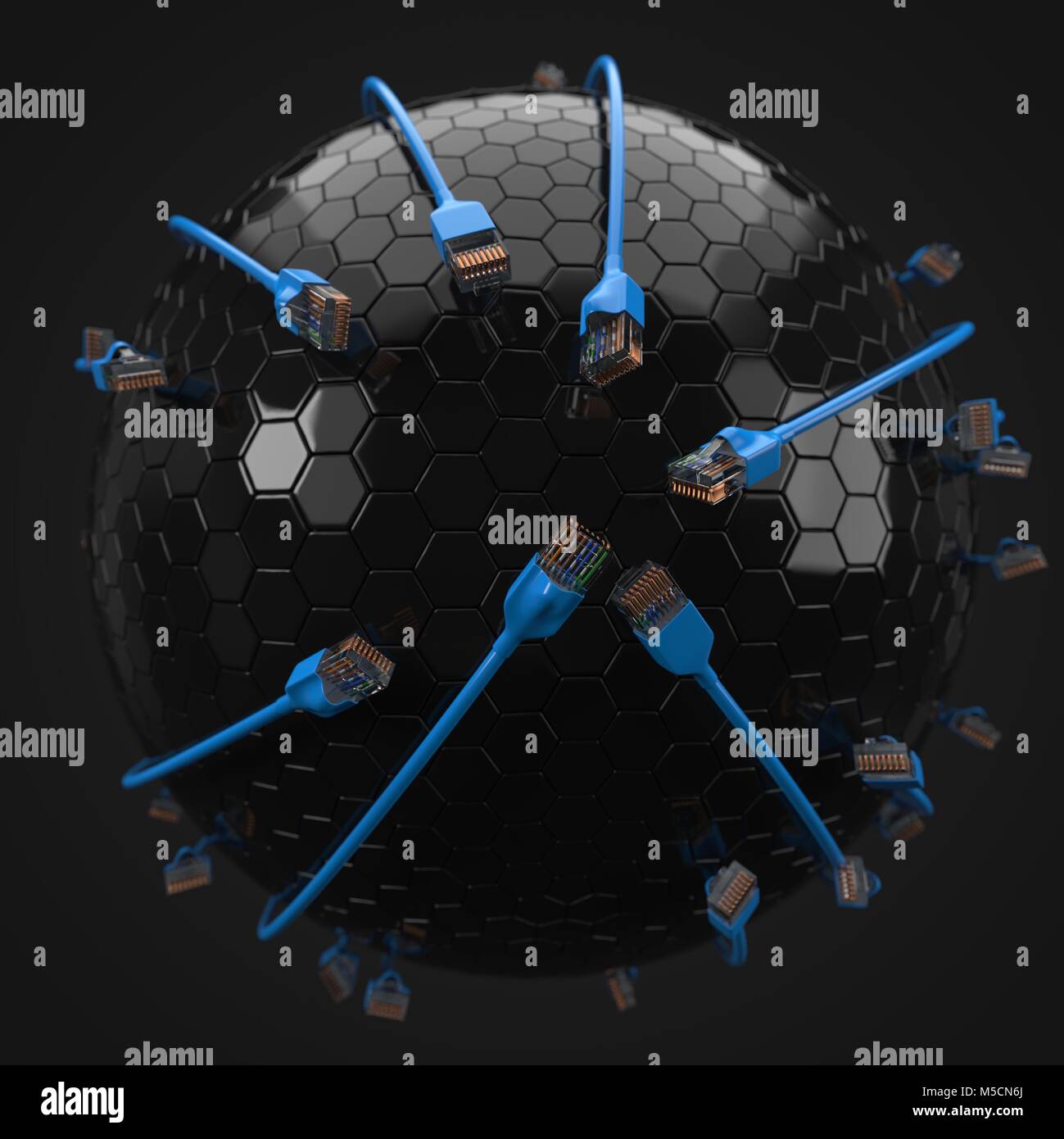 blue internet cables covering hi-tech sphere. conceptual 3d ...
