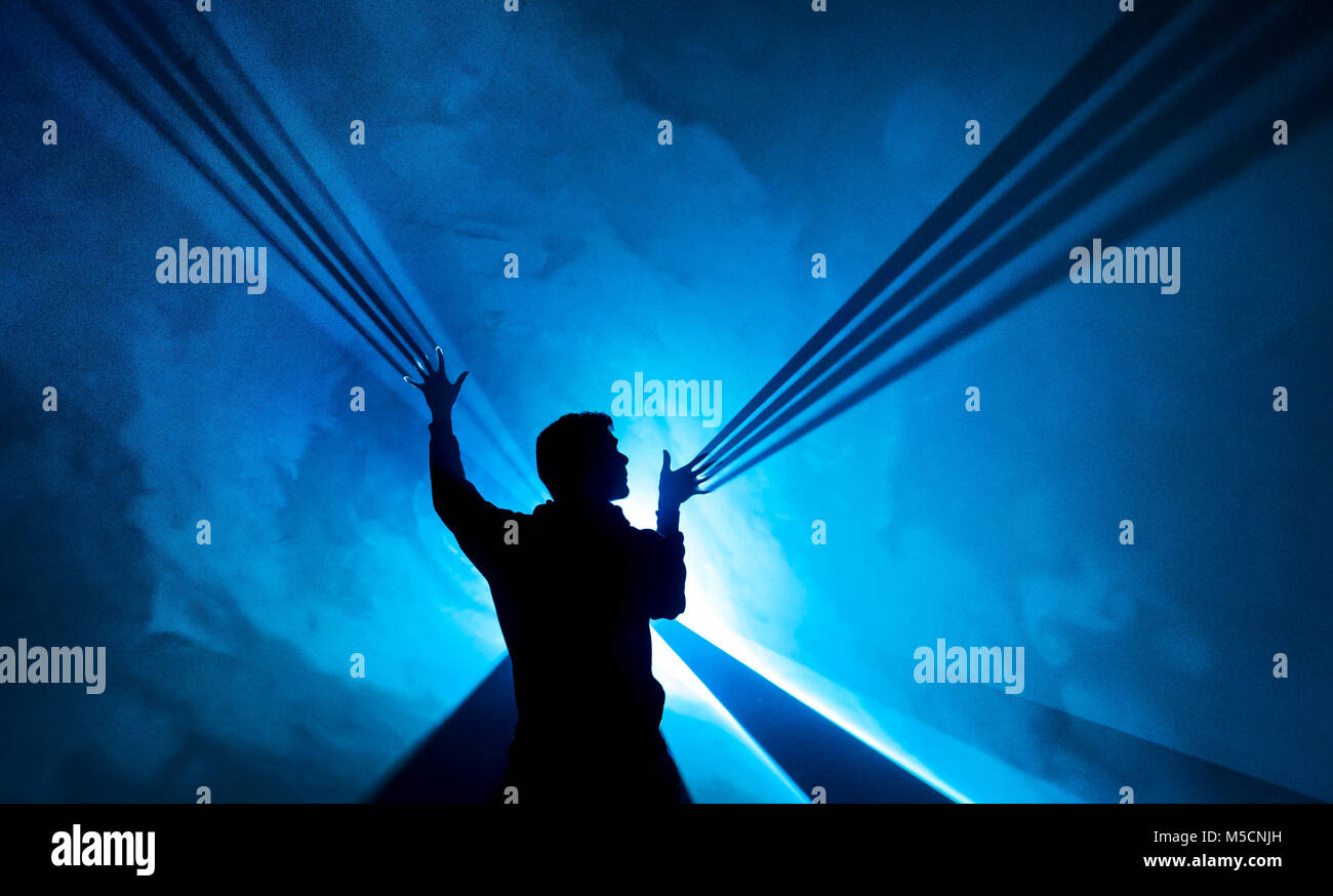 A man explores Solid Light Works, the first major UK exhibition by ...