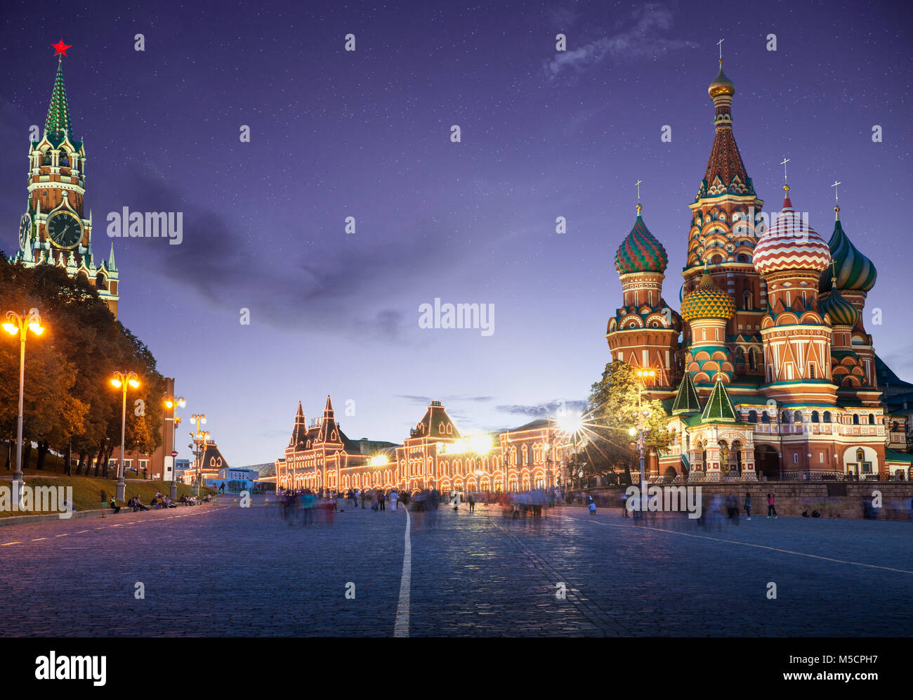 Panorama of Red Square in Moscow by night, Russia Stock Photo - Alamy
