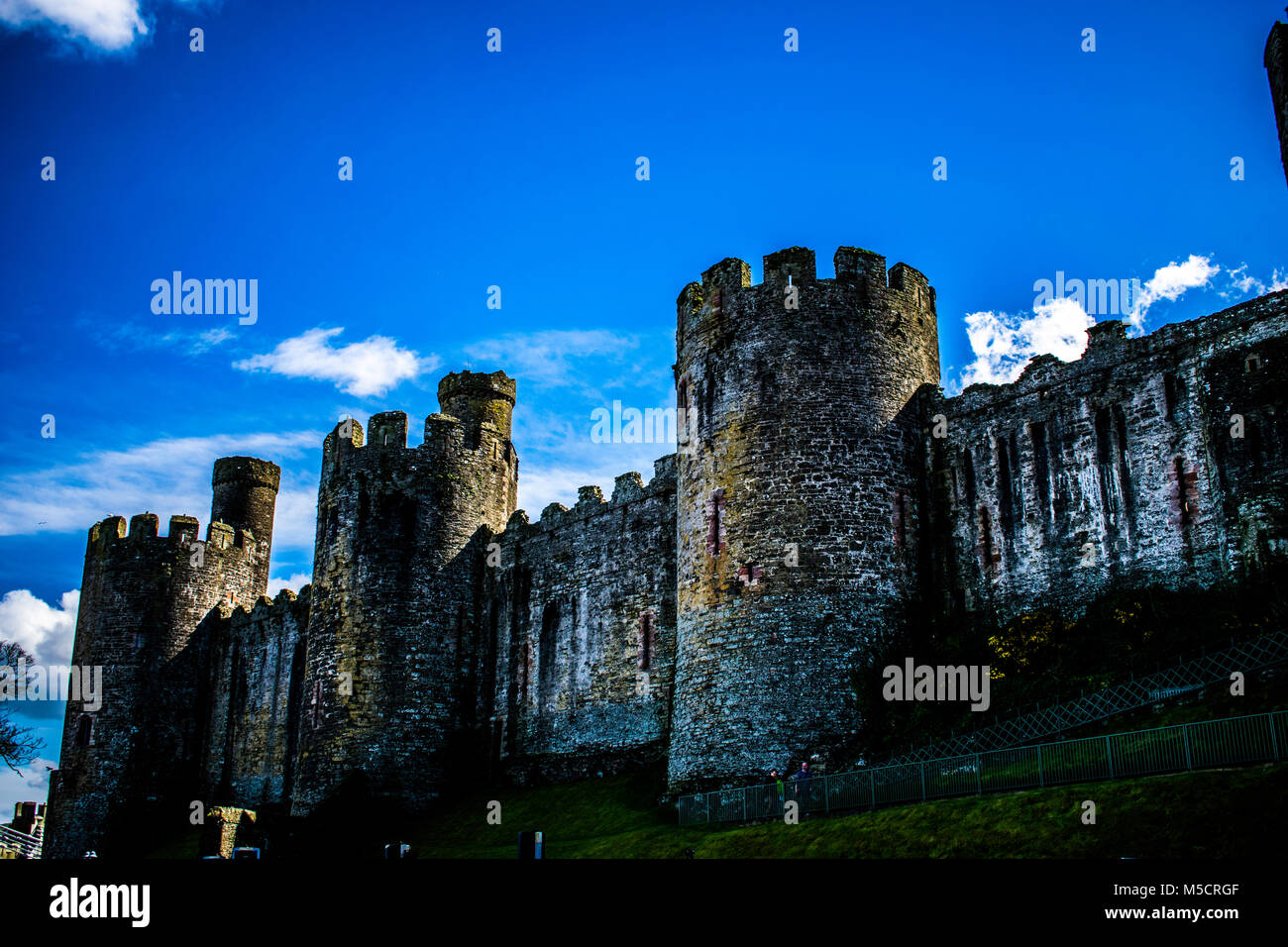 Conwy castle with blue sky and clouds Stock Photo - Alamy