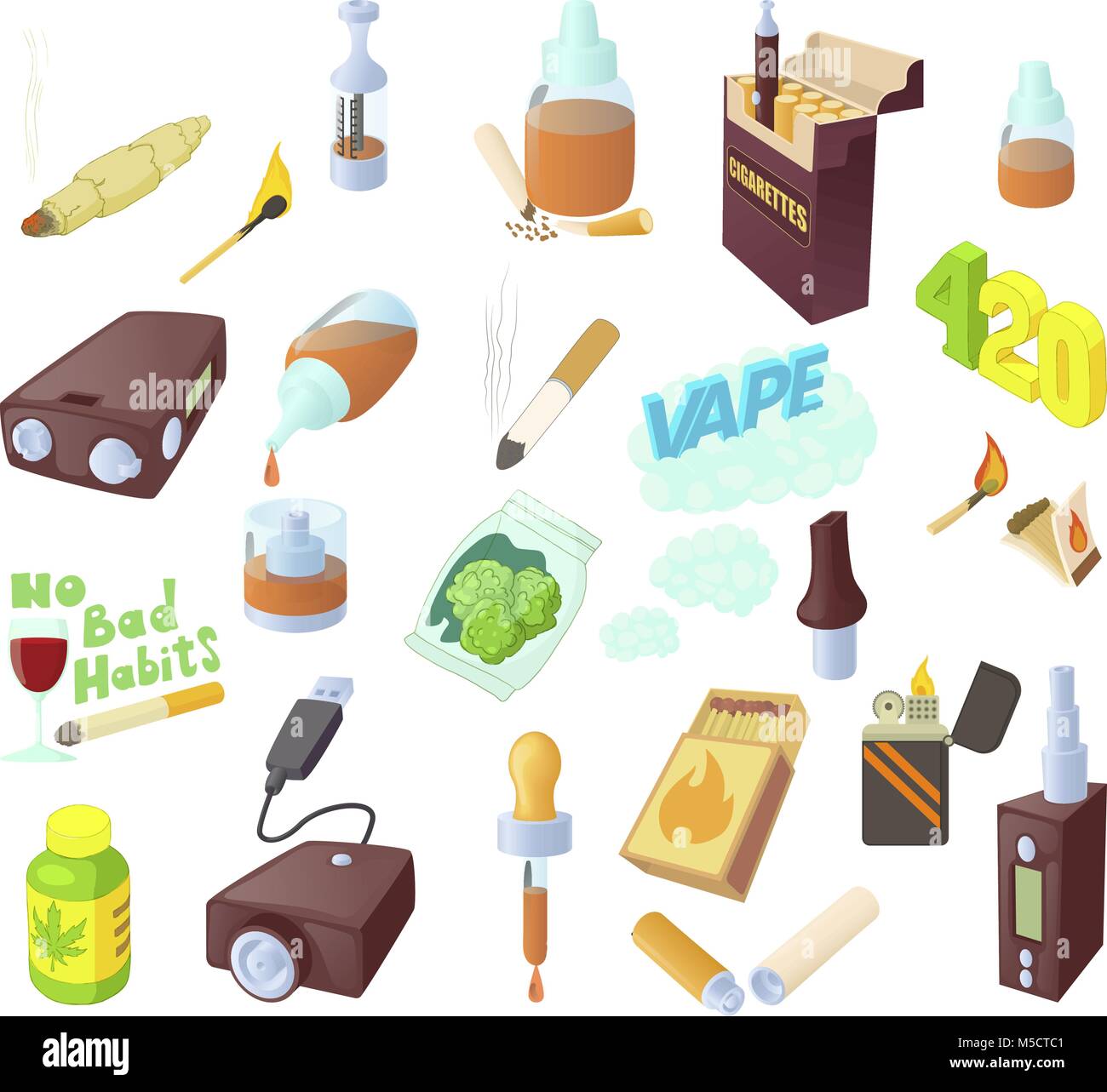 Smoking icon set, cartoon style Stock Vector Image & Art - Alamy