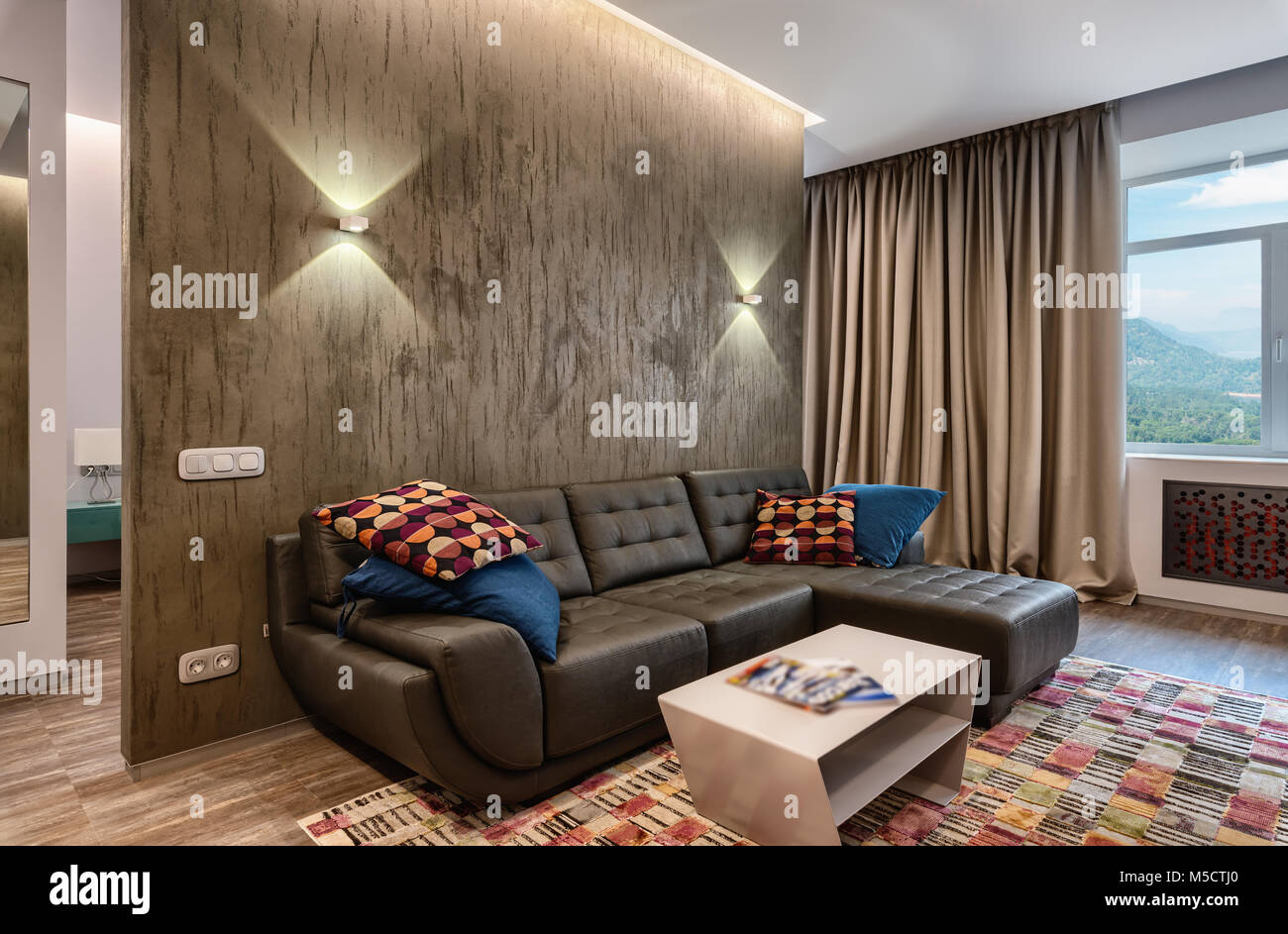Modern living room, studio interior design Stock Photo - Alamy