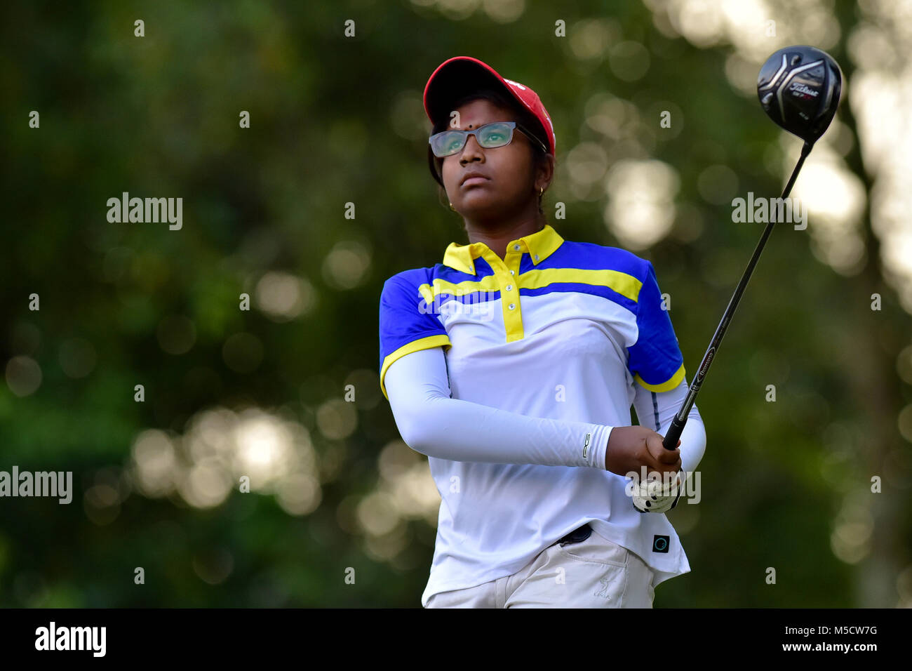 Danau, UKM Bangi - FEBRUARY 10: Aish Anpalagan watches her tee shot on ...