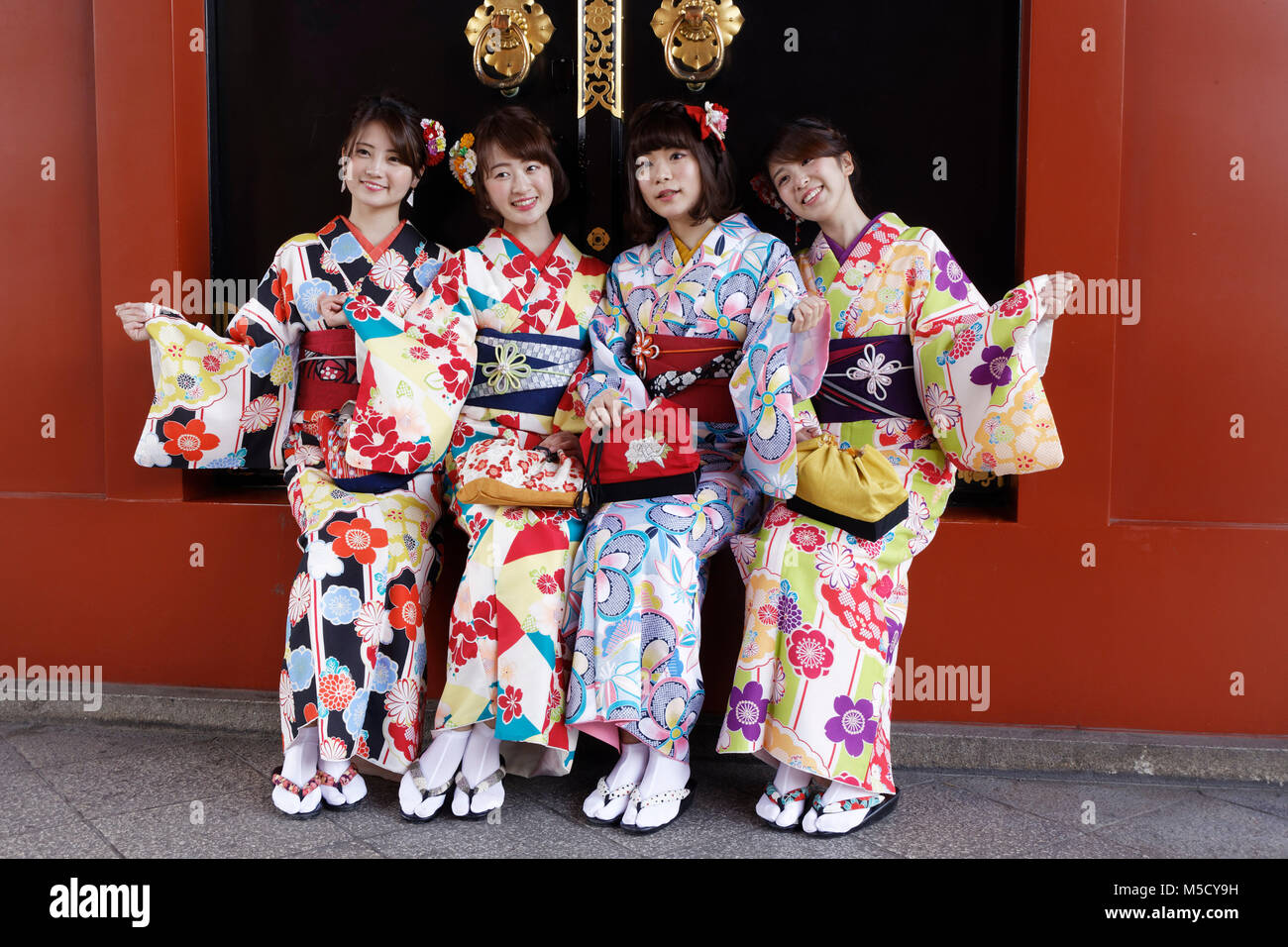 Tokyo, Japan. 15th May, 2017. Four young women wearing traditional ...