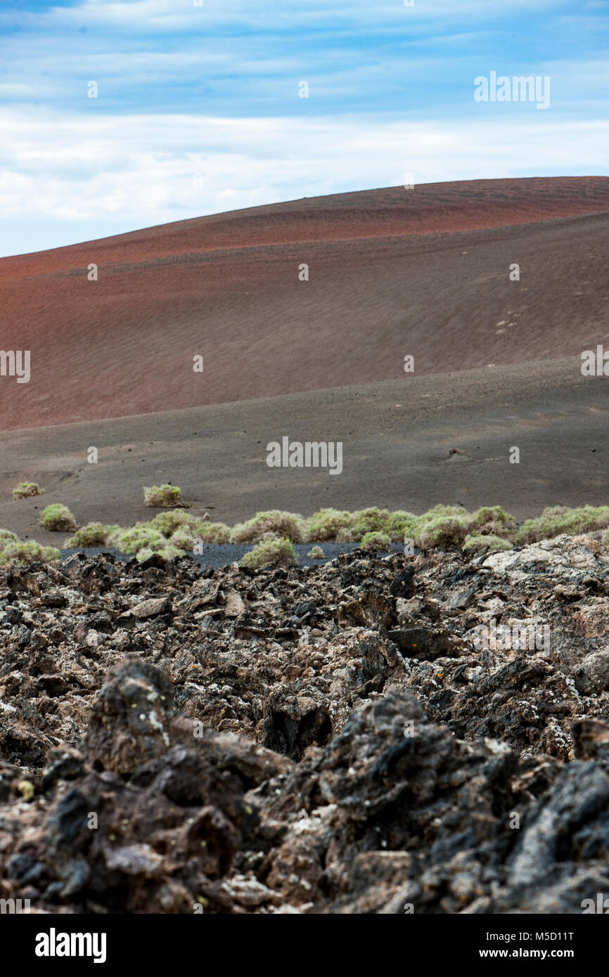 Canary Islands, Lanzarote view of desolate volcano landscape Stock ...