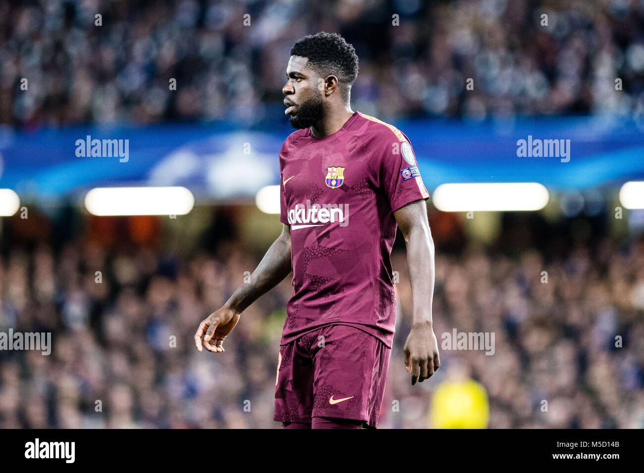 LONDON, ENGLAND - FEBRUARY 20: Samuel Umtiti (23) of FC Barcelona ...