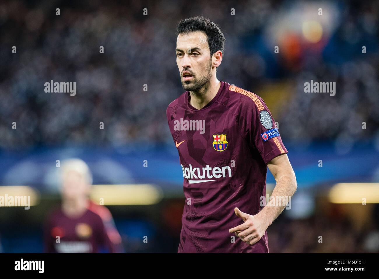 LONDON, ENGLAND - FEBRUARY 20: Sergio Busquets (5) of FC Barcelona ...