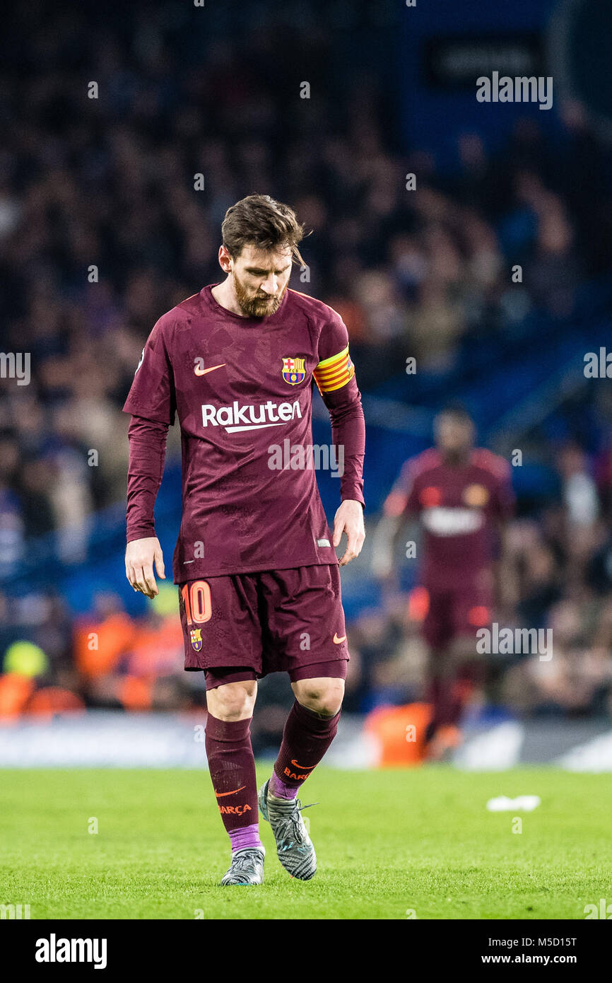 LONDON, ENGLAND - FEBRUARY 20: Lionel Messi (10) of FC Barcelona during ...