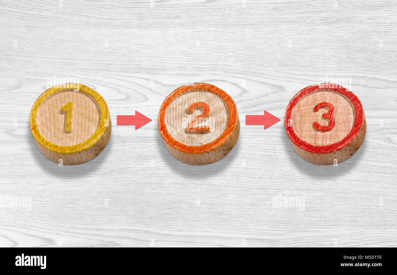 Three cylinder-shaped wooden pieces on a white wood background ...