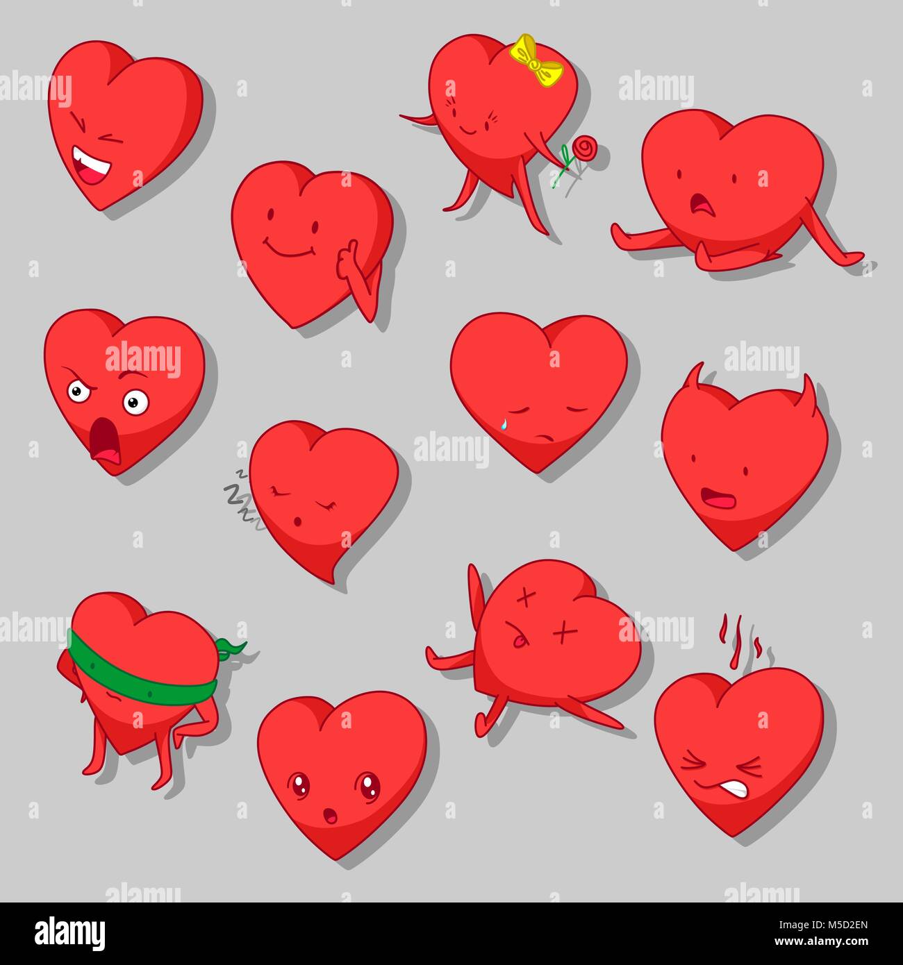 Cartoon Hearts Vector Clip Art Set of Funny Emotions St Valentines ...