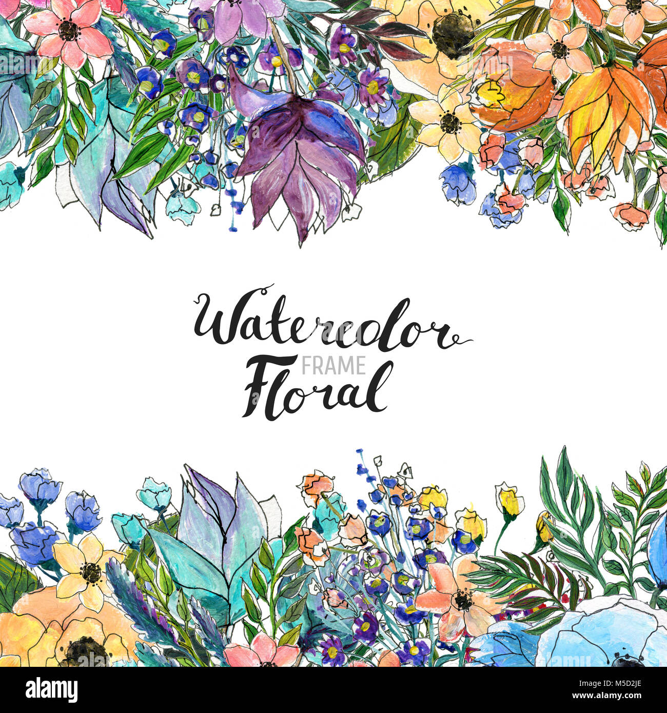 Watercolor Flower Border Stock Photo - Alamy