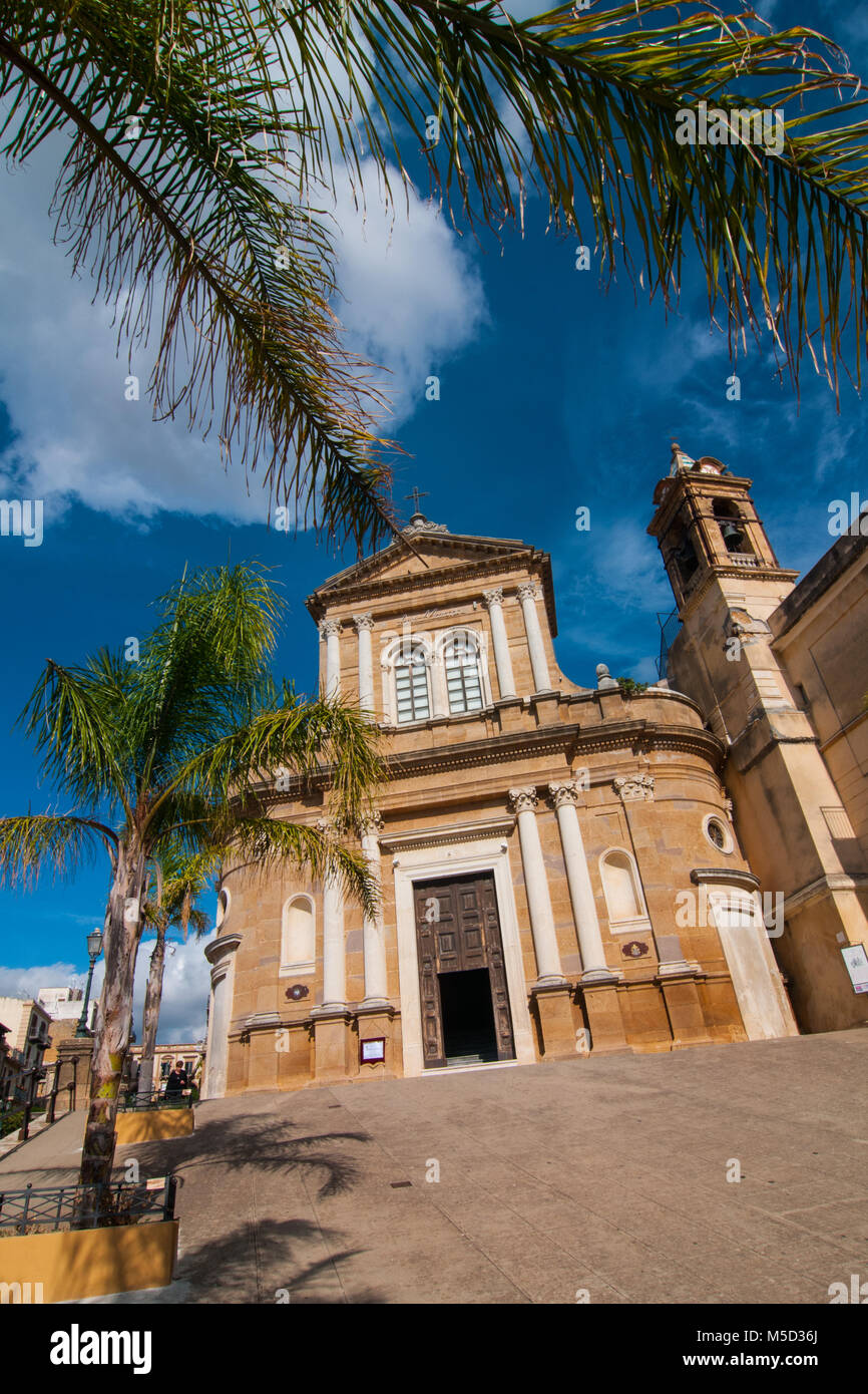 A view of the church of the village of Sambuca di Sicilia, Italy ...