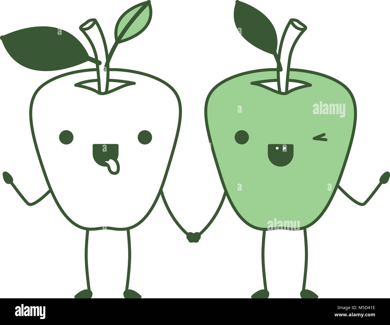 apples couple comic characters fresh fruit icon Stock Vector Image ...
