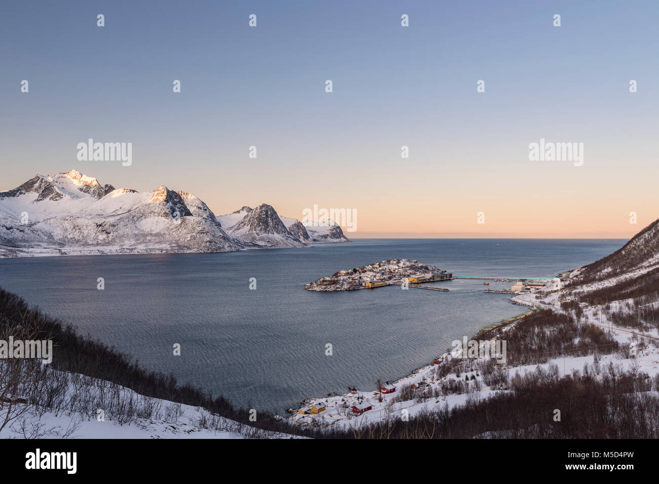 View of the fishing village Husoy, Husøy, Senja Island, Troms, Norway ...