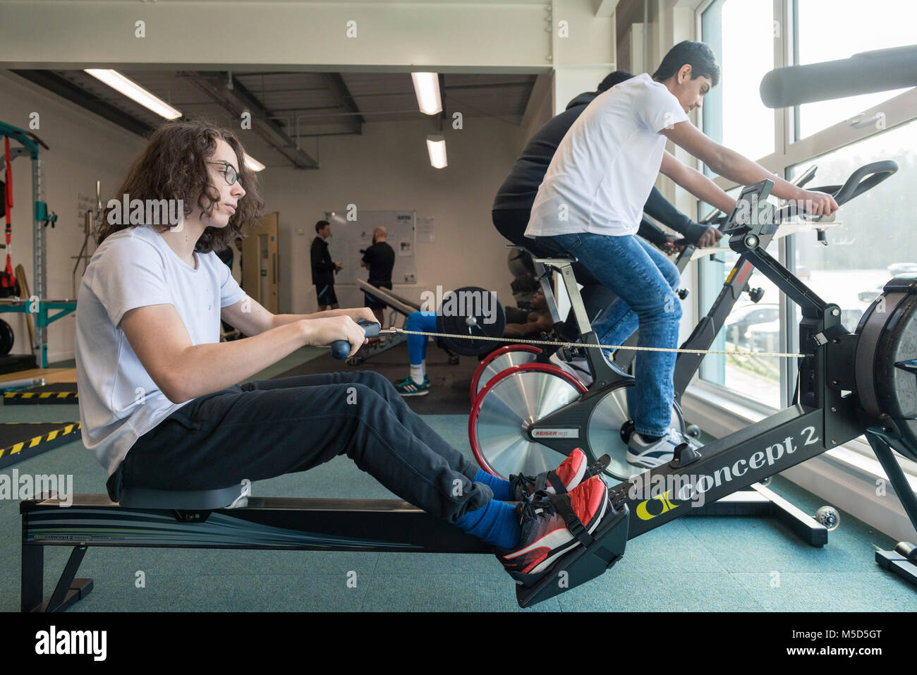 students work out and train in a gym during a lesson at college Stock ...