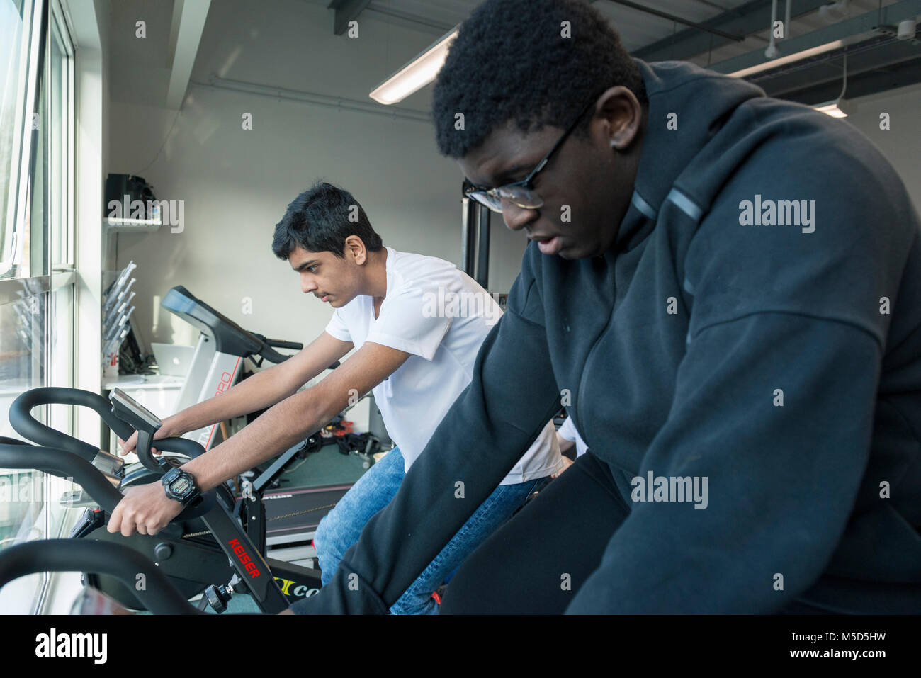 students work out and train in a gym during a lesson at college Stock ...