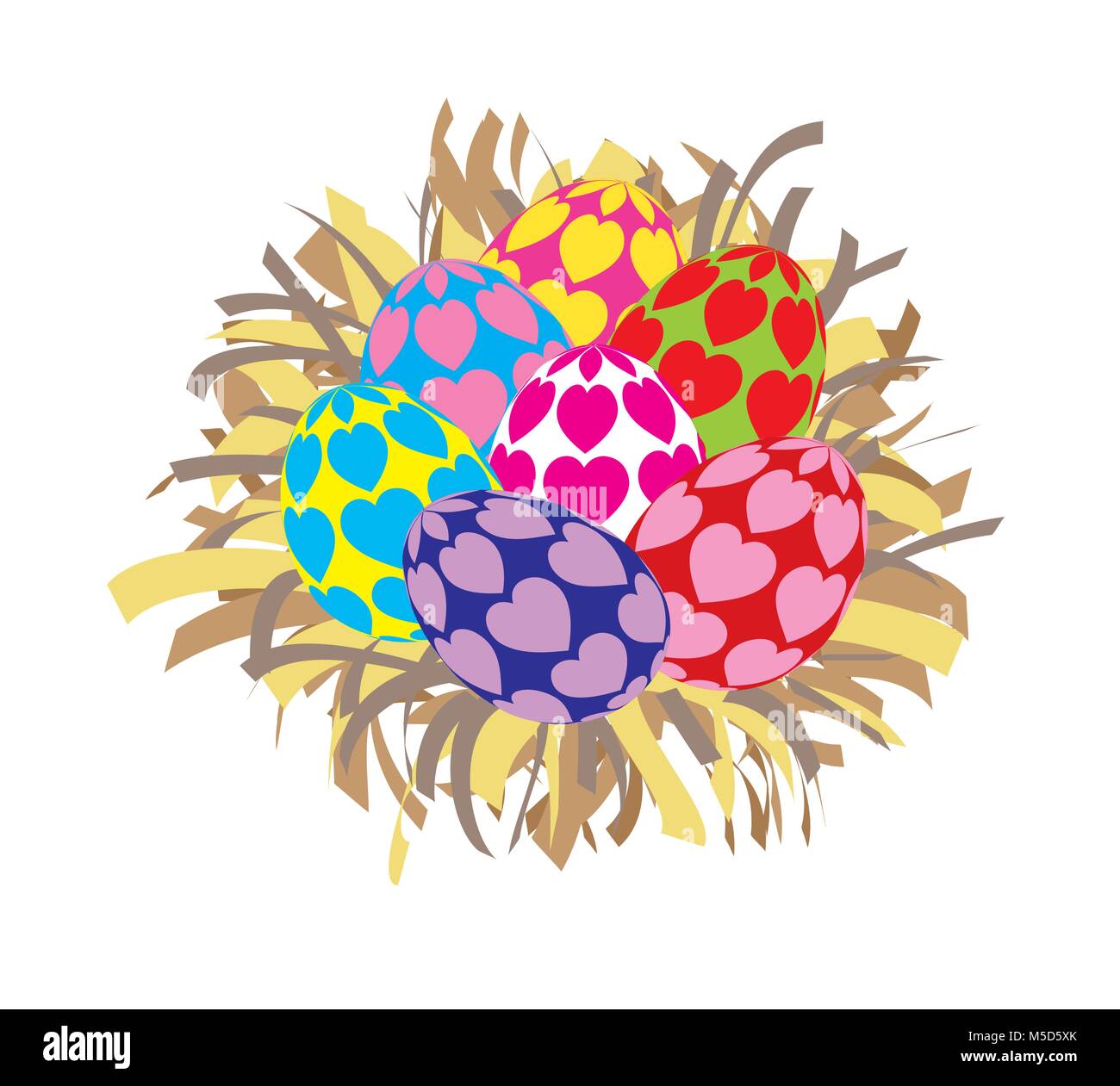 Colorful Easter eggs with hearts pattern on white background Stock ...