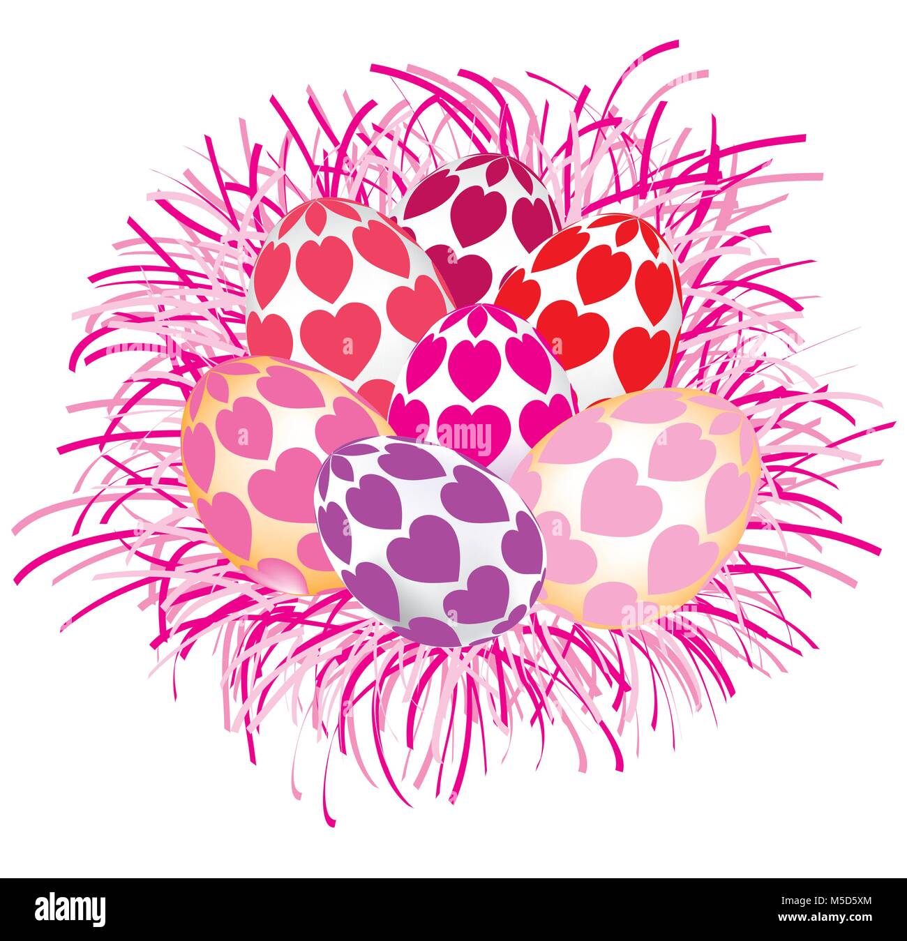 Colorful Easter eggs with hearts pattern on white background Stock ...